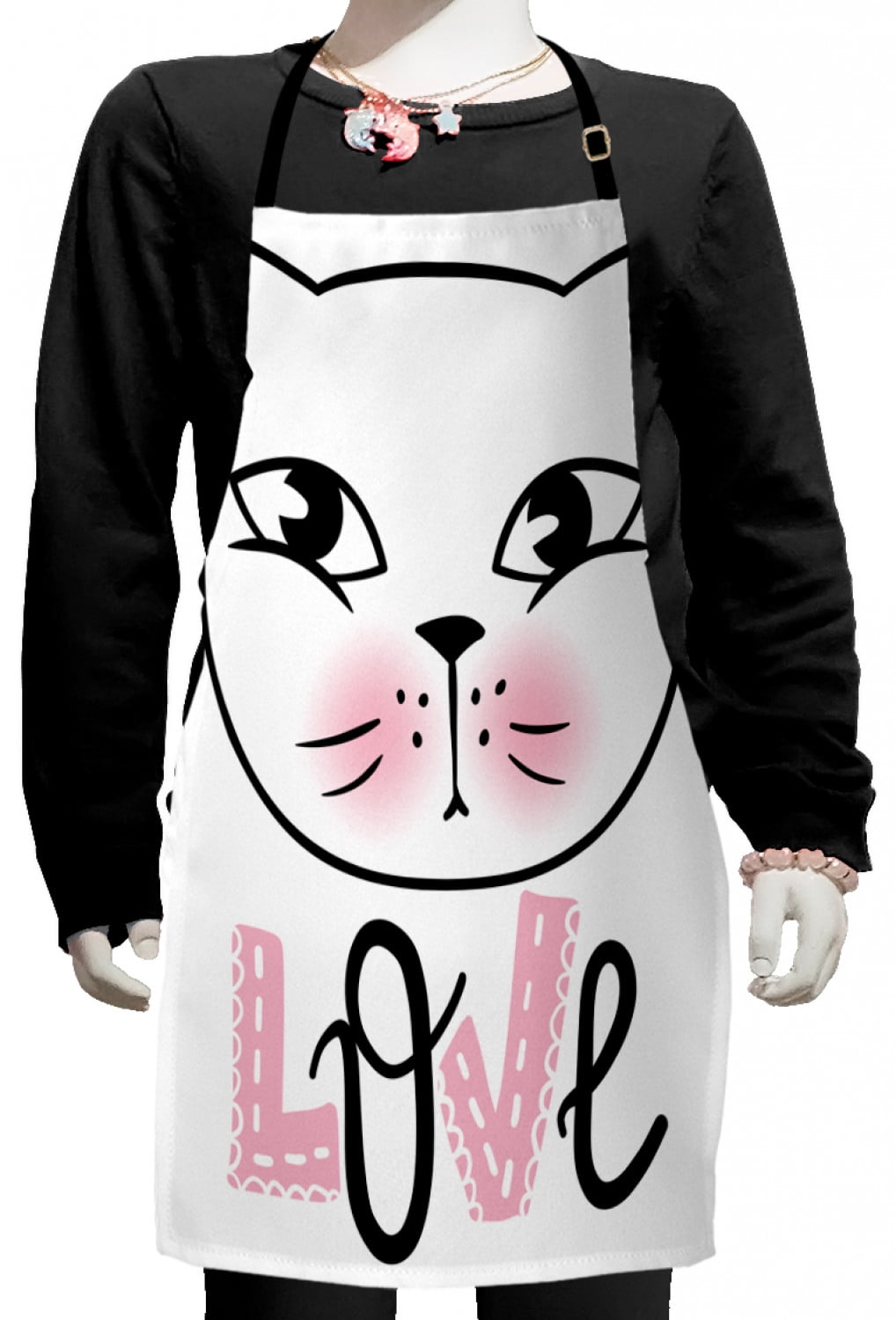 Cat Kids Apron, Love Typography with an Outline Drawing of a Kitten ...