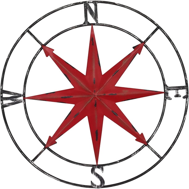 Aboxoo Round Metal Compass Decorative Compass Metal Wall Art Hanging ...