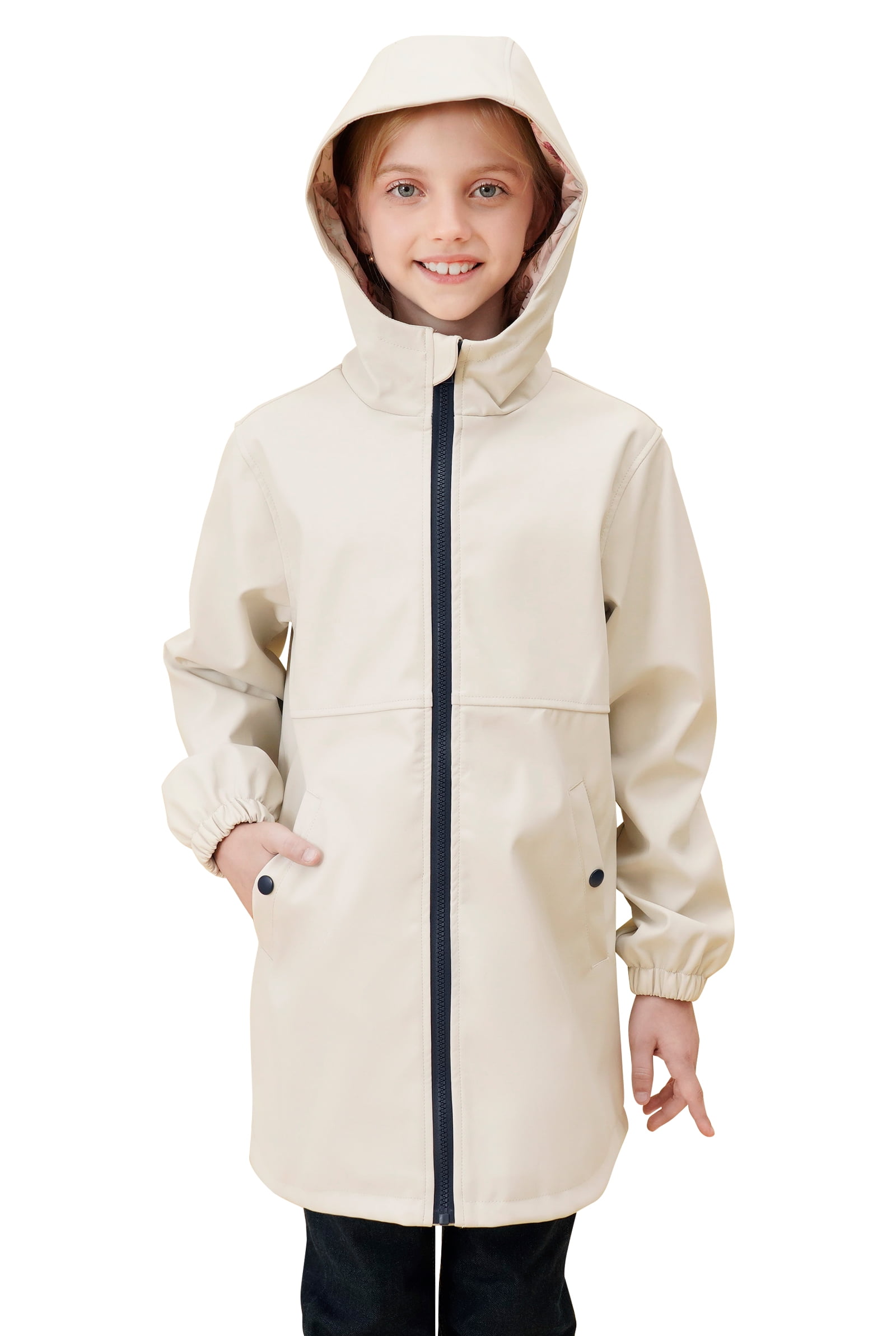 SOLOCOTE Girls Light Raincoat Kids Waterproof Long Rain Jacket Hooded ...