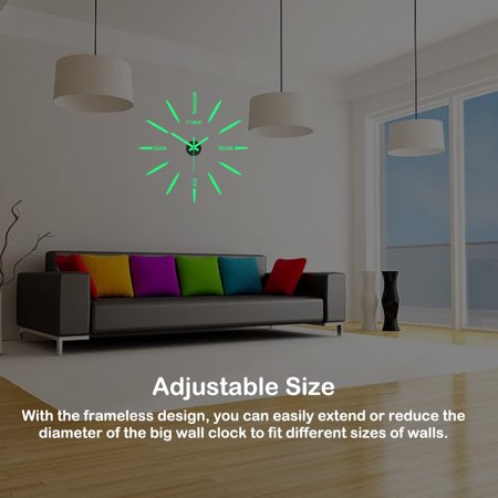 enqiretly 3D Luminous Wall Clock Frameless DIY Clocks Quartz Stickers ...