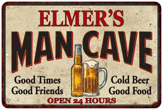 ELMER'S Man Cave Metal Sign 8 x 12 Matte Finish Metal 108120011221 ...