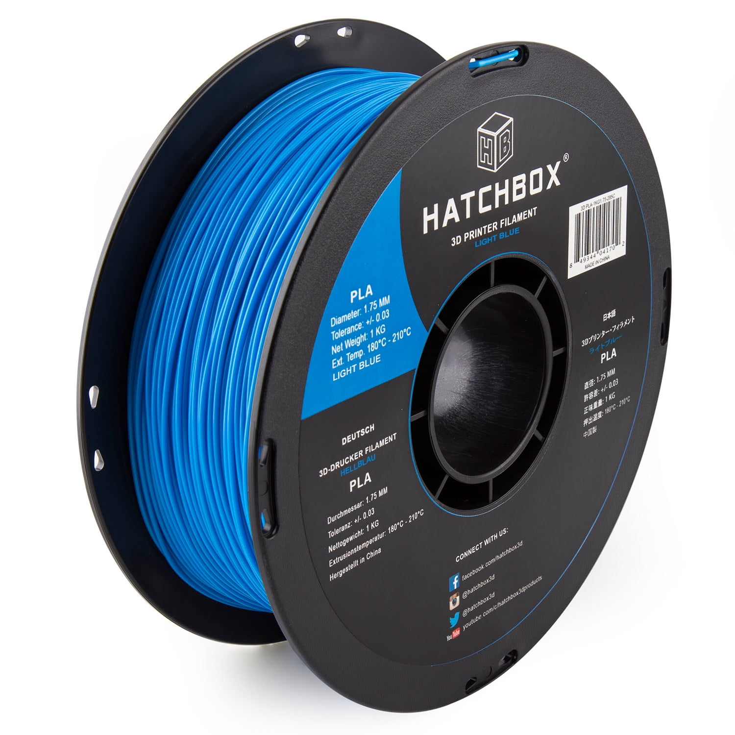 HATCHBOX PLA 1.75 mm 3D Printer Filament in Light Blue, 1kg Spool ...