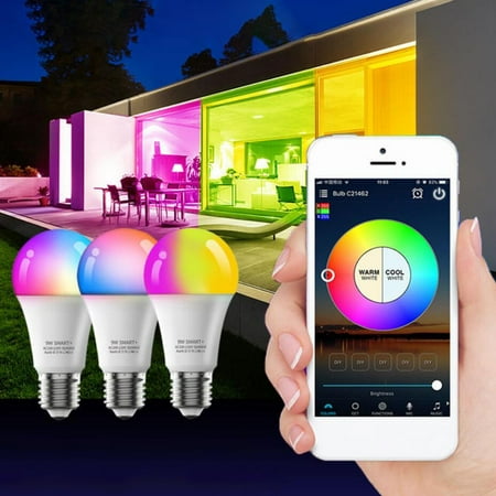 9W WiFi Bulb RGB Voice Control Dimmable Color Changing for 3 Piece ...