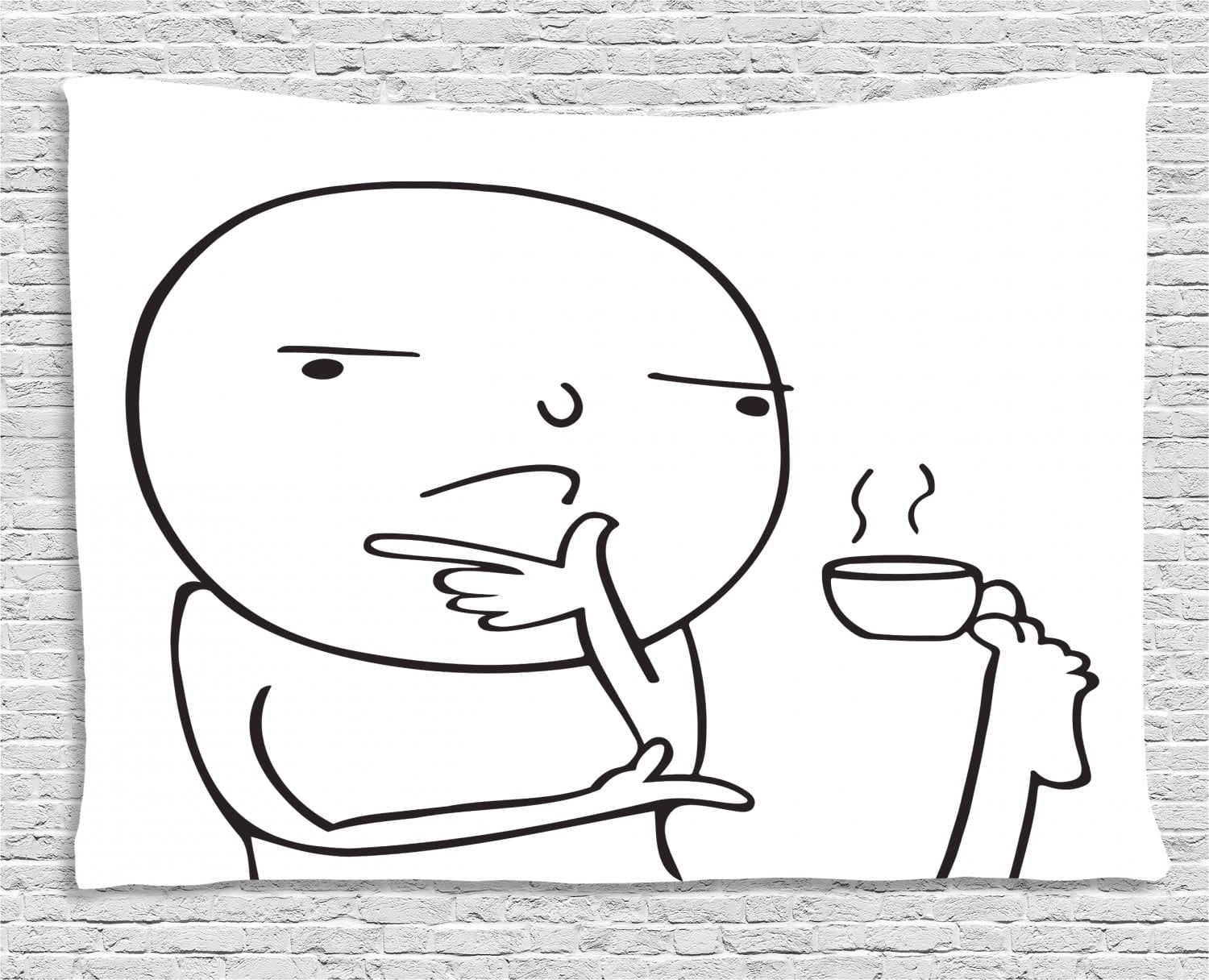 Humor Decor Tapestry, Thoughtful Meme Drinking Coffee with His Feet Why ...