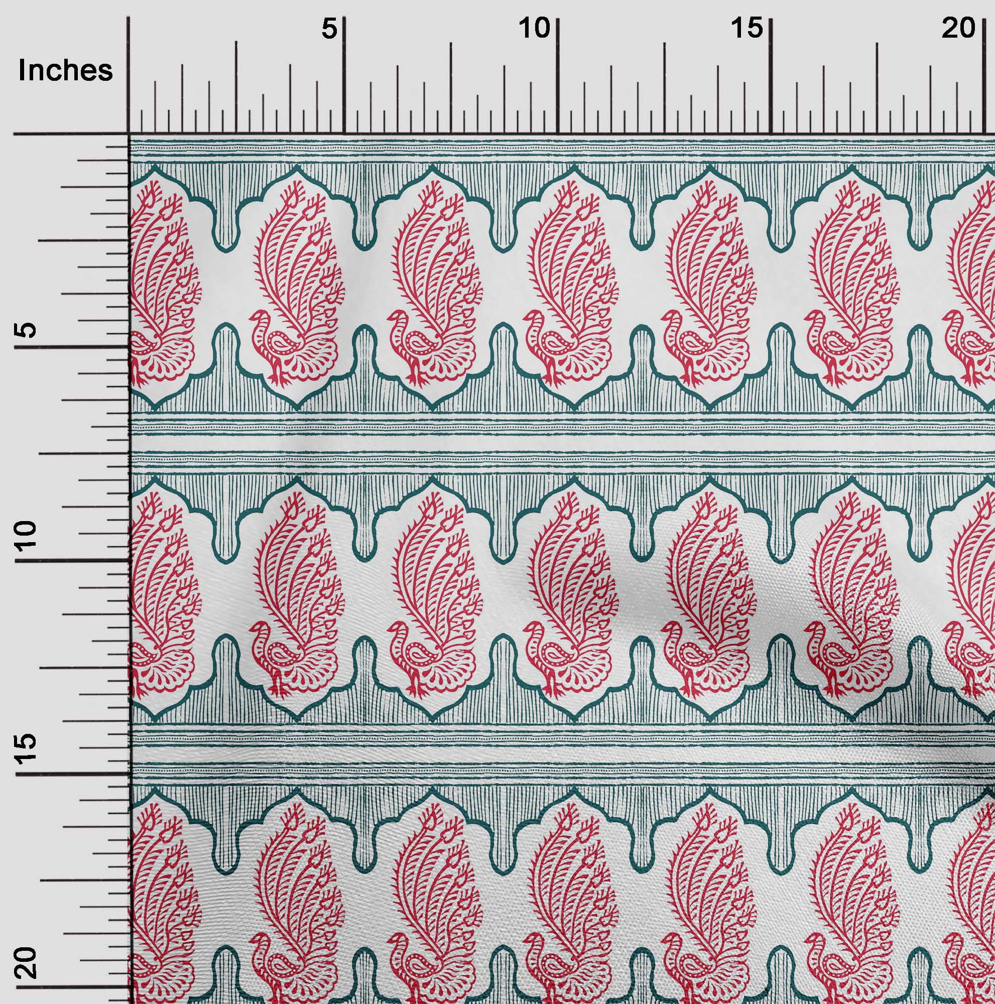 oneOone Organic Cotton Poplin Twill Fabric Peacock Block Print Fabric ...