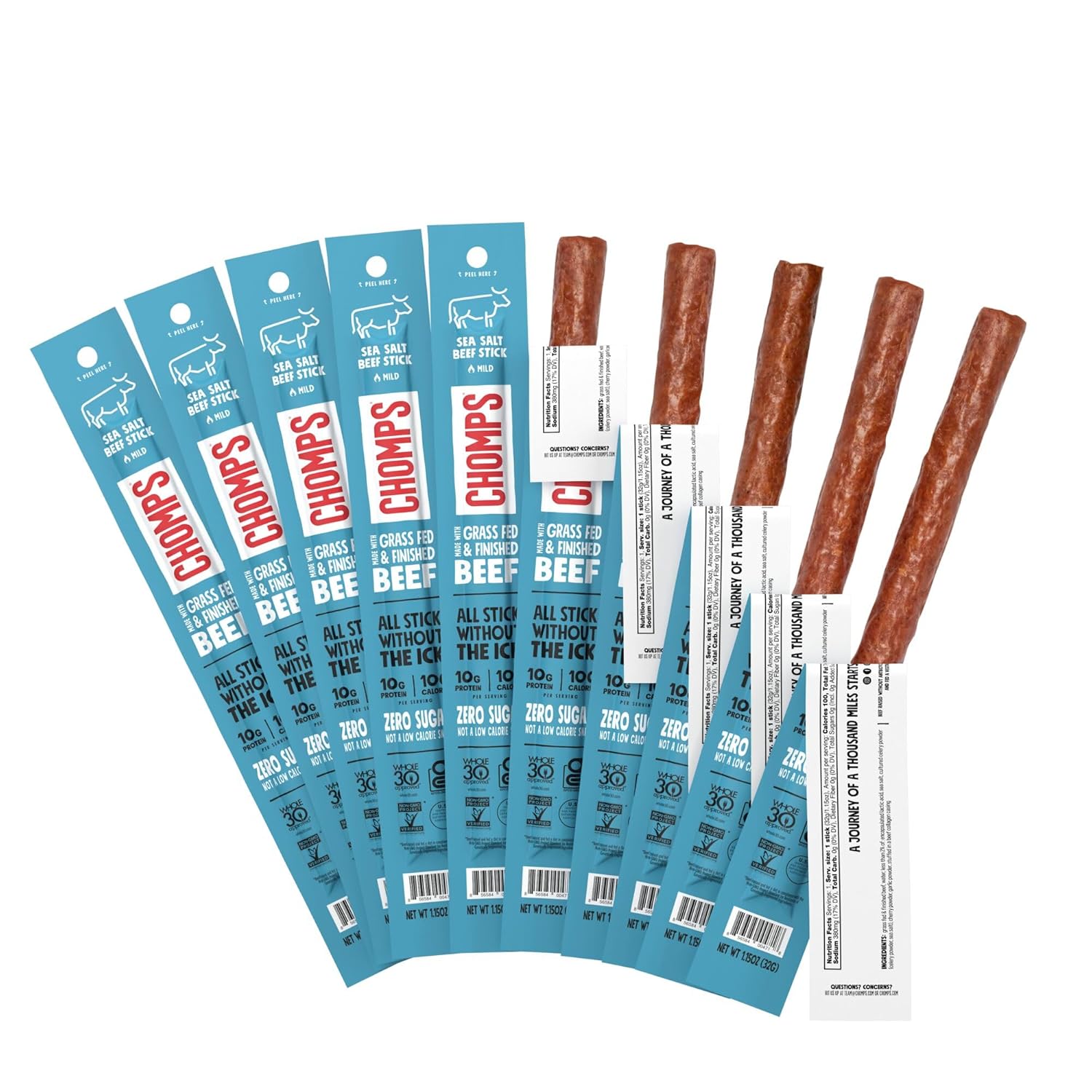 Grass-Fed and Finished Smoky BBQ Beef Jerky Snack Sticks 10-Pack - Keto ...