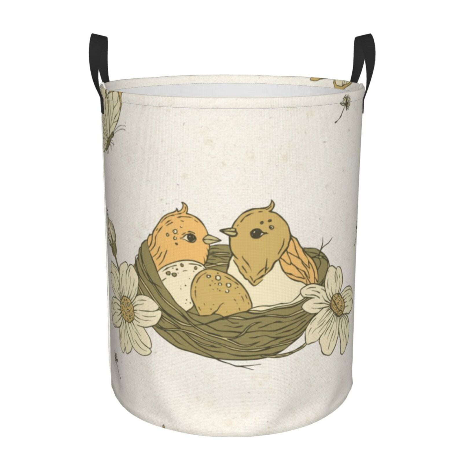 LNWH Laundry Basket, Twin Birds Drawing Pattern Foldable Laundry Hamper ...