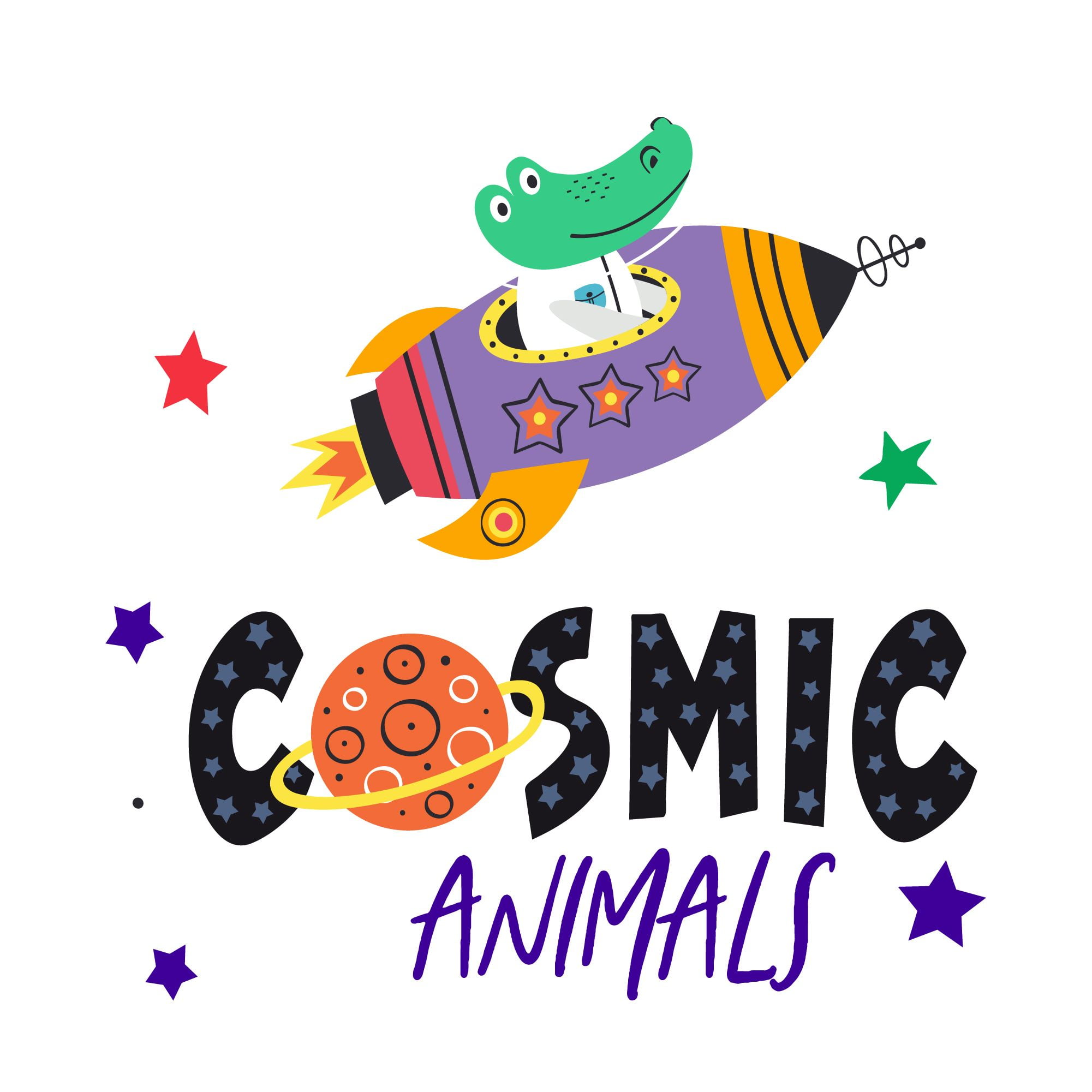 Cute Cosmic Animals lettering wall Art MuralWall Decal Decoration ...