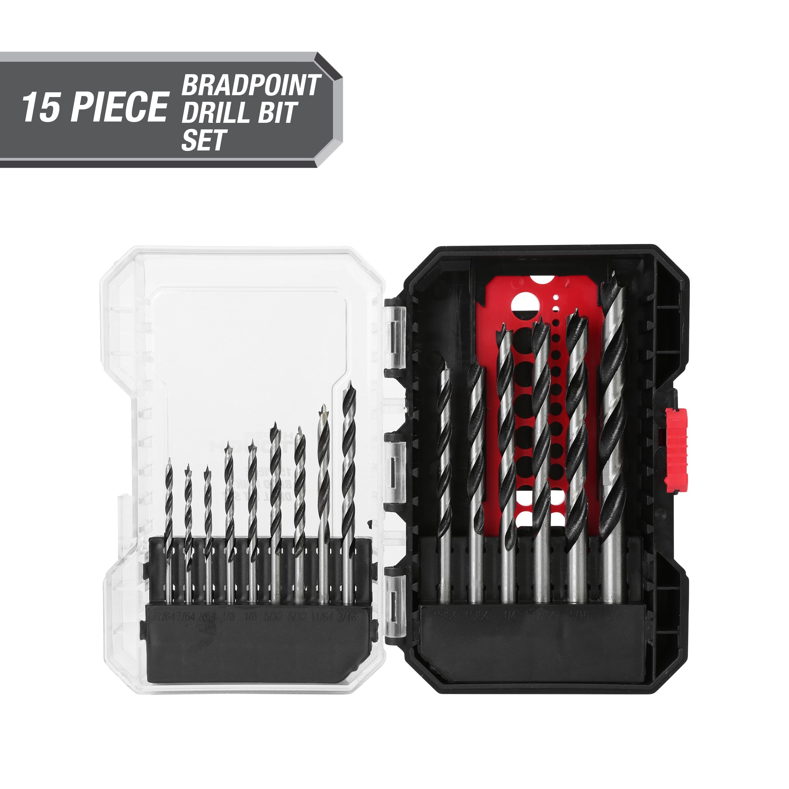 Hyper Tough 15-Piece Brad Point Drill Bit Set with Case, 41012 ...