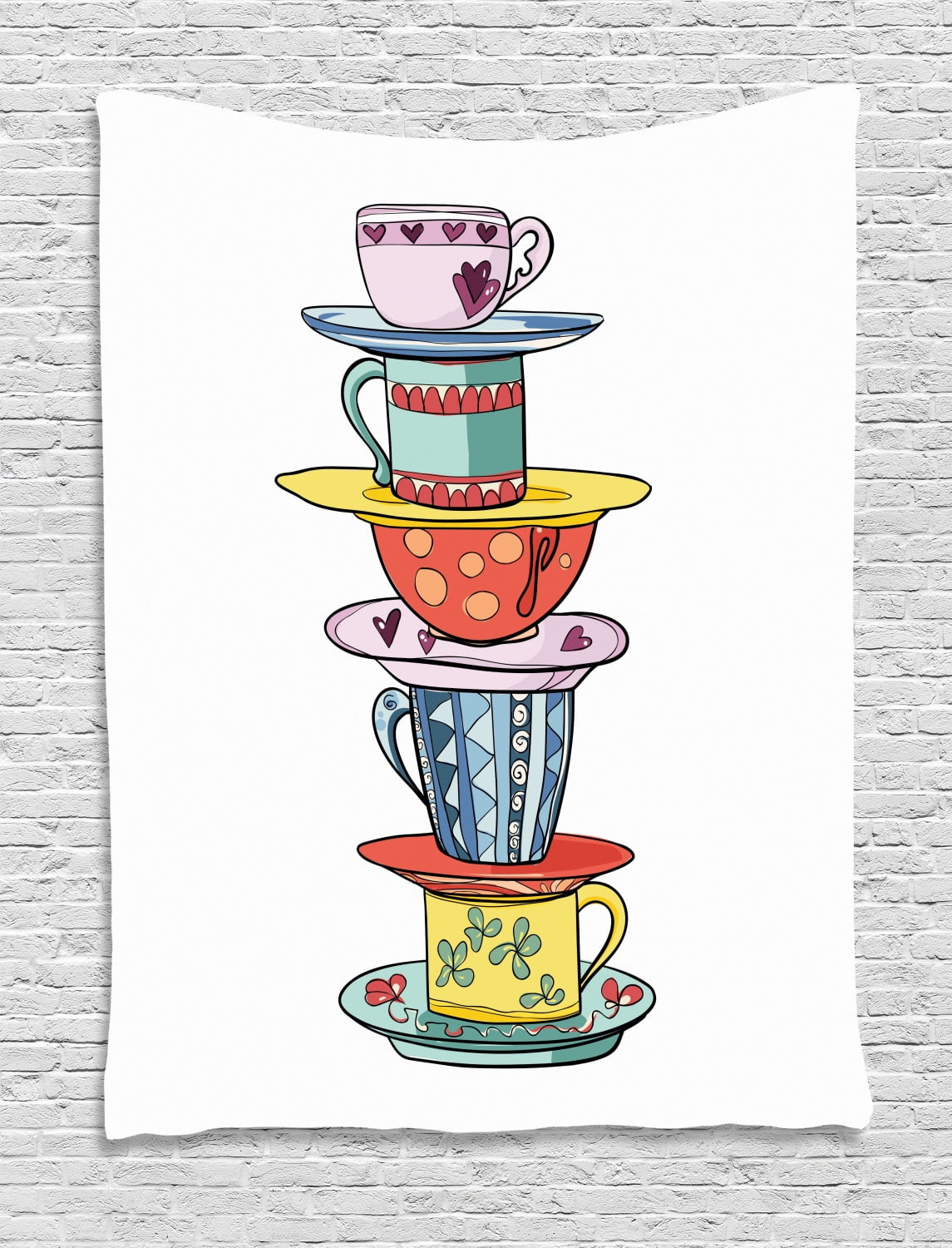 Tea Tapestry, Ornamental Old Fashioned Tea Cups with Geometric Polka ...