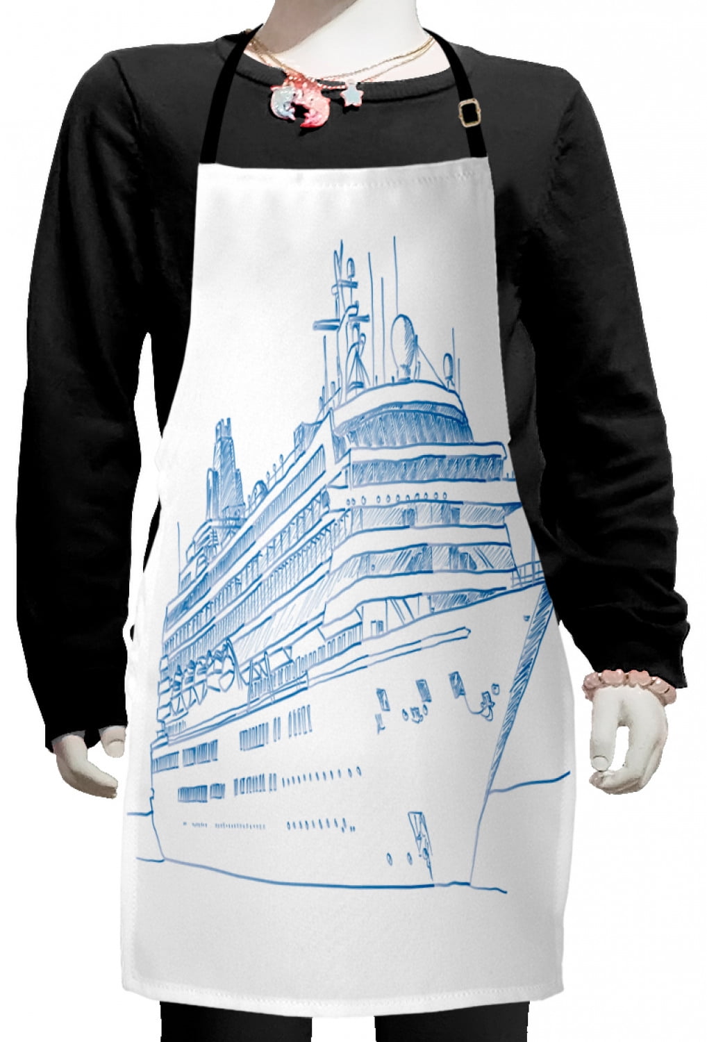 Marine Kids Apron, Hand Drawn Sketch Style Cruise Liner Ship Design ...