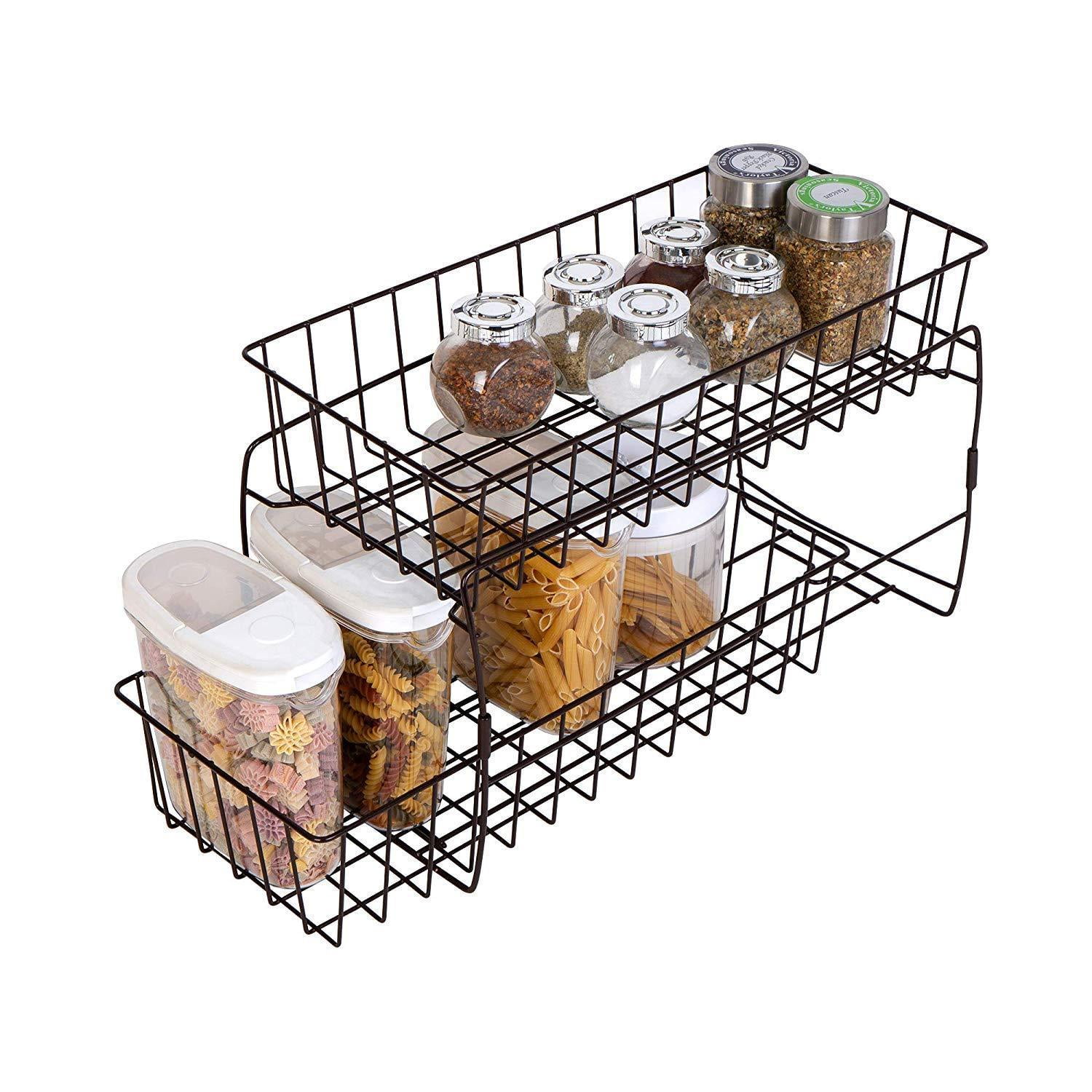 Smart Design 2-Tier Stackable Pull Out Baskets - Sturdy Wire Frame ...