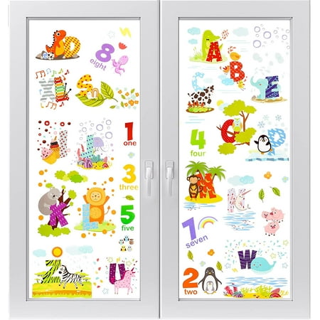9 Pieces Letter Number Window Clings ABC Alphabet Window Clings Animals ...