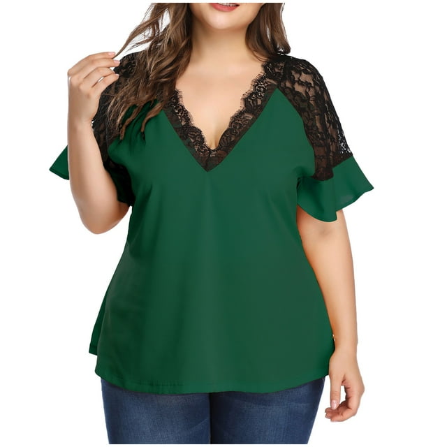 Ruimatai Womens Tops Clearance Summer Fashion Women Plus Size Chiffon