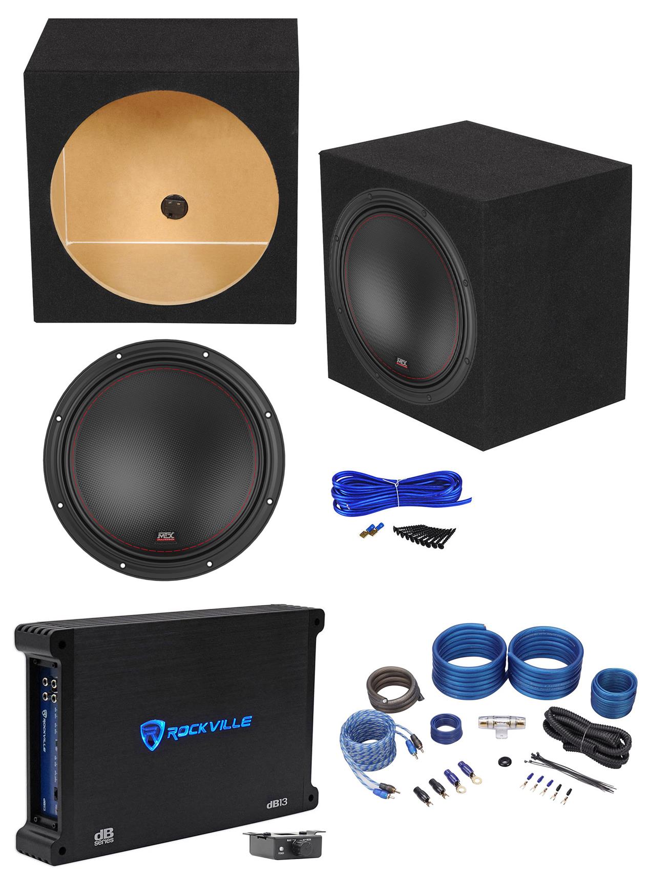 MTX 7512-44 12" 1500w Subwoofer+Sealed Sub Box Enclosure+Mono Amplifier ...