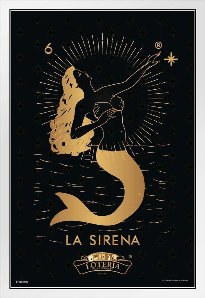 06 La Sirena Mermaid Loteria Card Black Gold Mexican Bingo Lottery Day ...