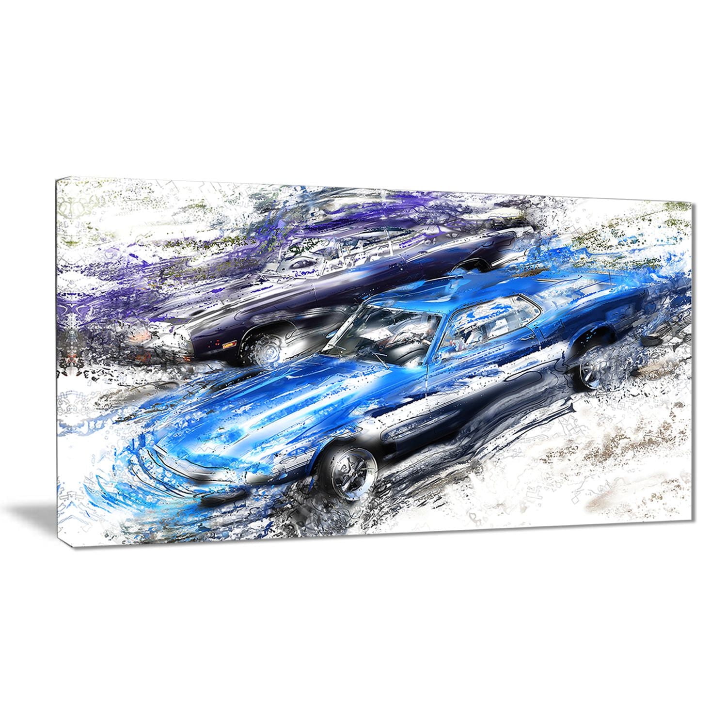 Click here for Designart Design Art Blue And Purple Muscle Cars C... prices
