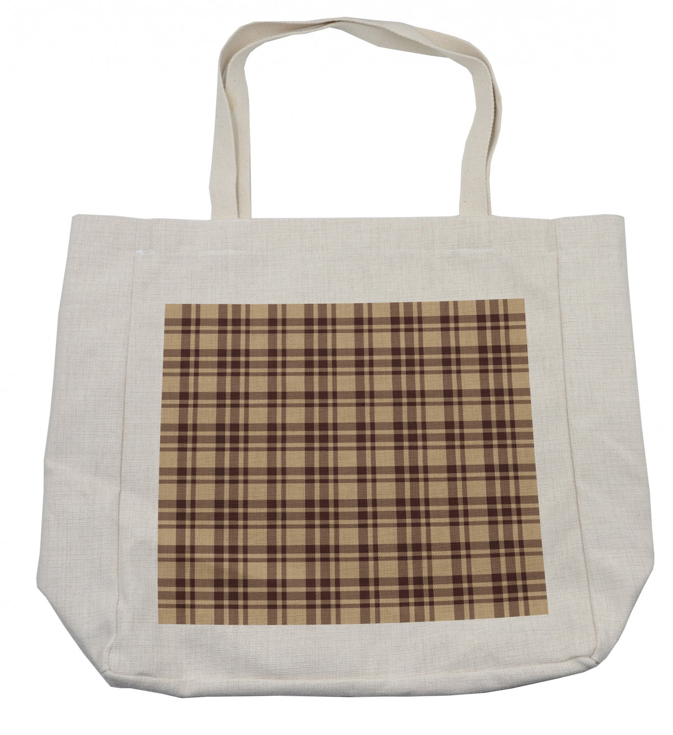 Tan and Brown Shopping Bag, Old Fashioned Check Plaid Pattern Scottish ...