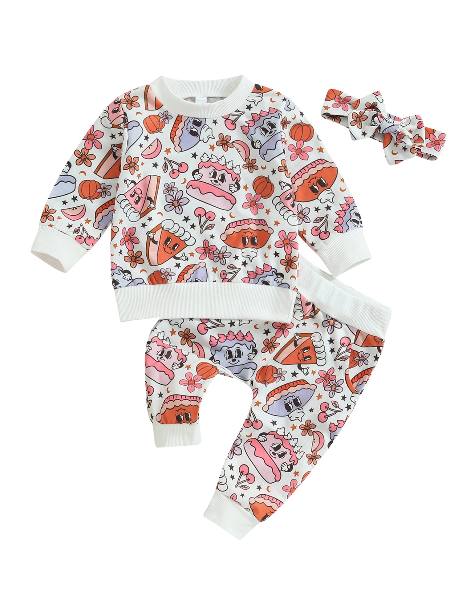 Infant Toddler Girls Halloween Outfits Long Sleeve Floral Pumpkin Cake Print Tops Elastic Pants ...