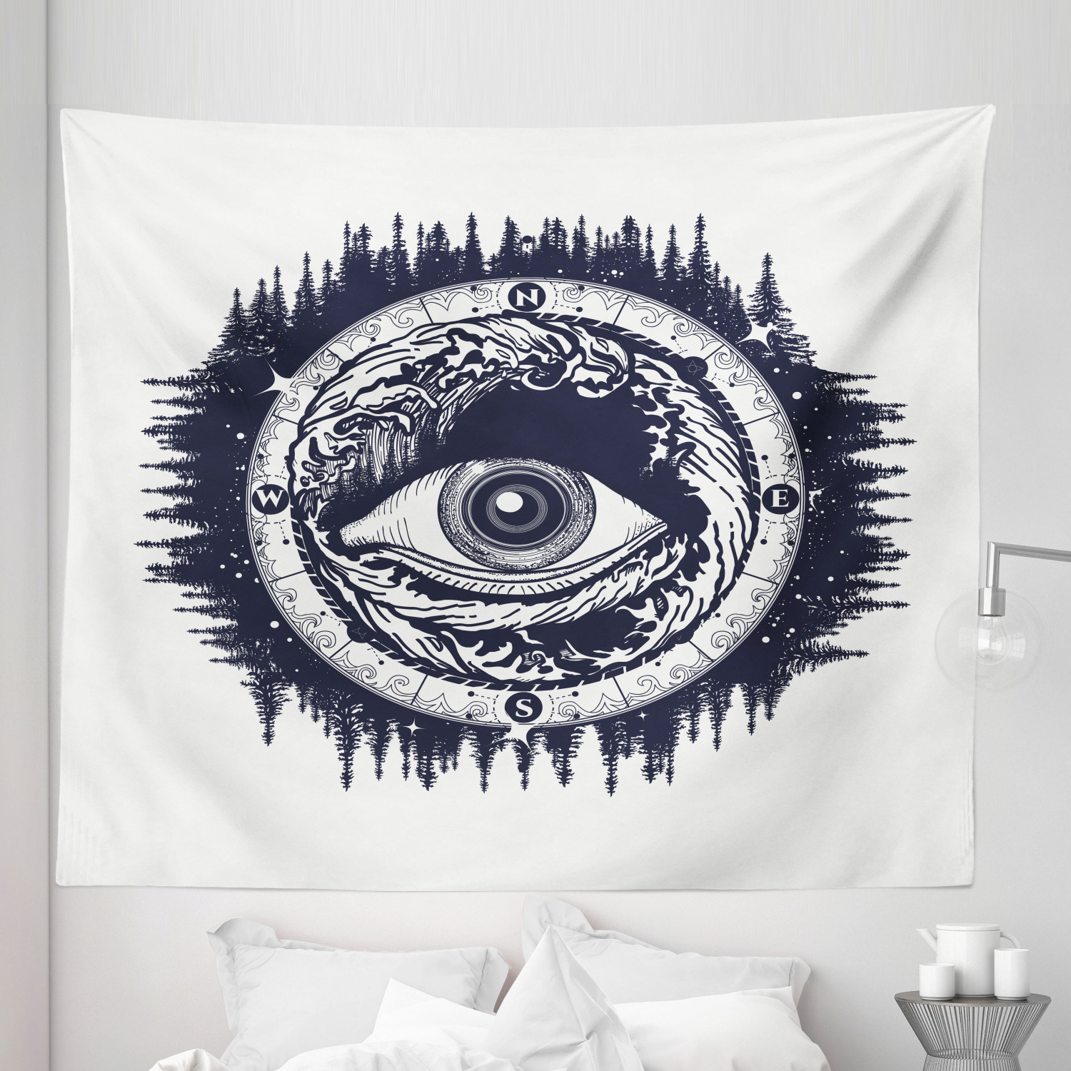 Compass Tapestry, All Seeing Eye Compass with Directions Occultism Art ...