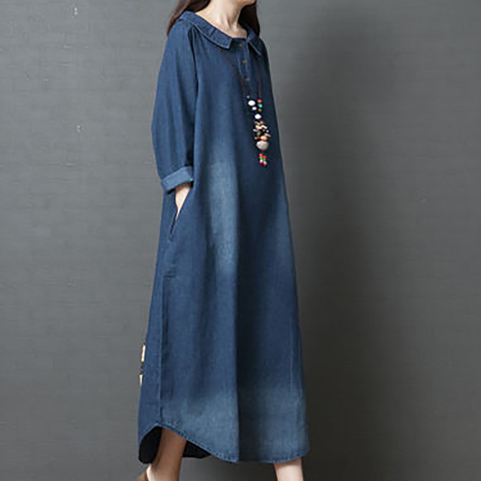 Click here for Fcbaudy Long Sleeve Round-Neck Dress Womens Loose... prices