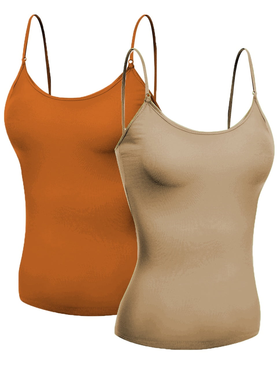 Basic Women Short Cami Built-In Shelf Bra - 2 Pk - Rust, Khaki, S ...