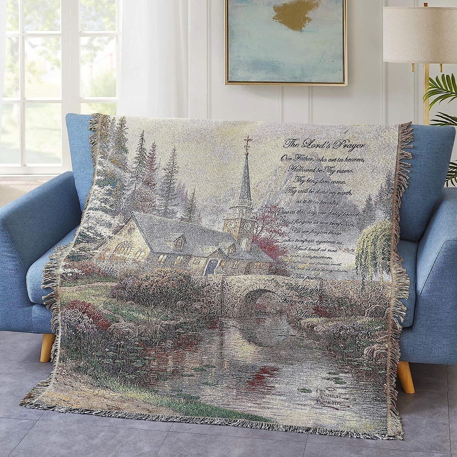 Inspirational Tapestry Throw Blanket 50" x 60" Lord's Prayer Fringed ...
