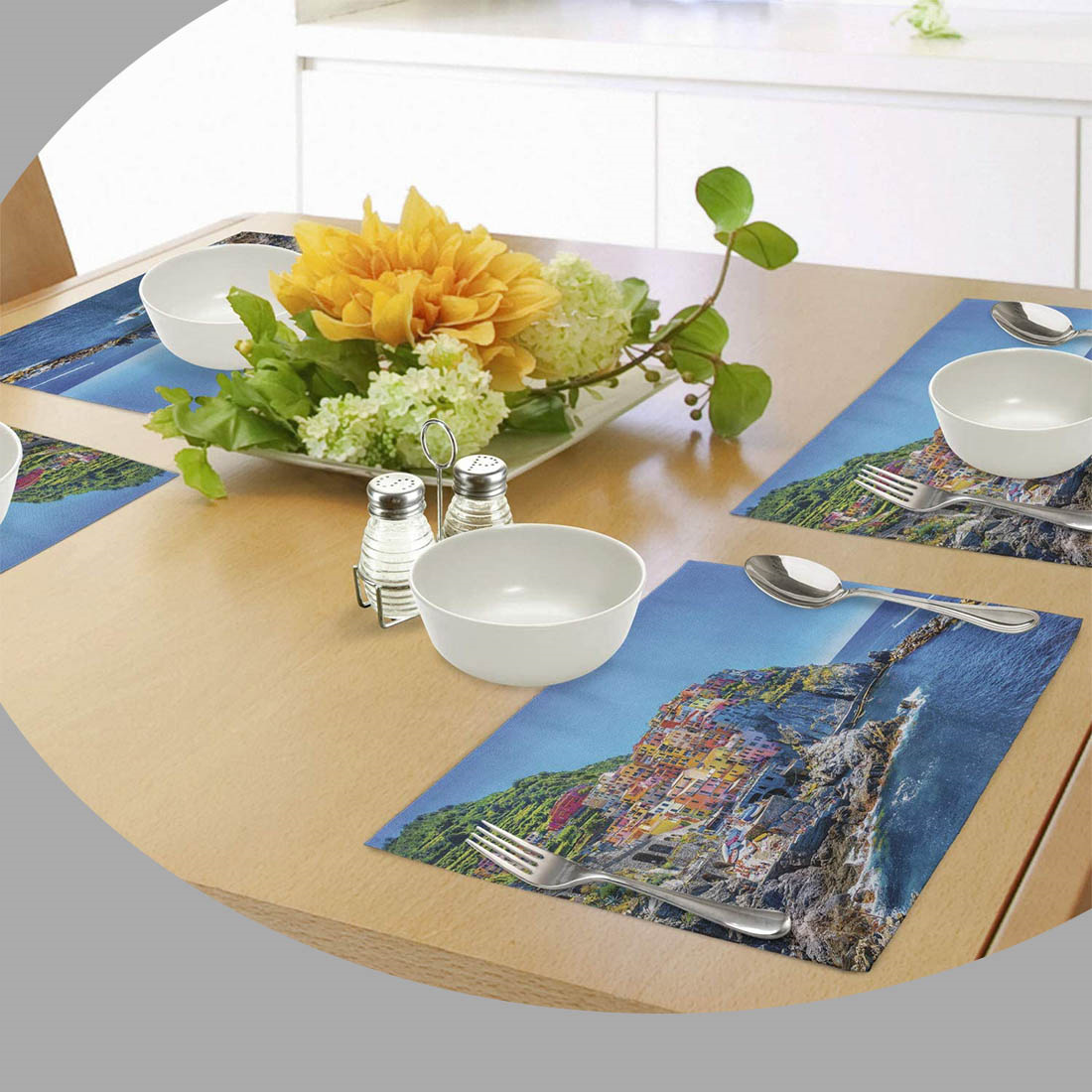 Place Mats Set of 4, Mediterranean Sea Traditional Italian Design Cliff ...