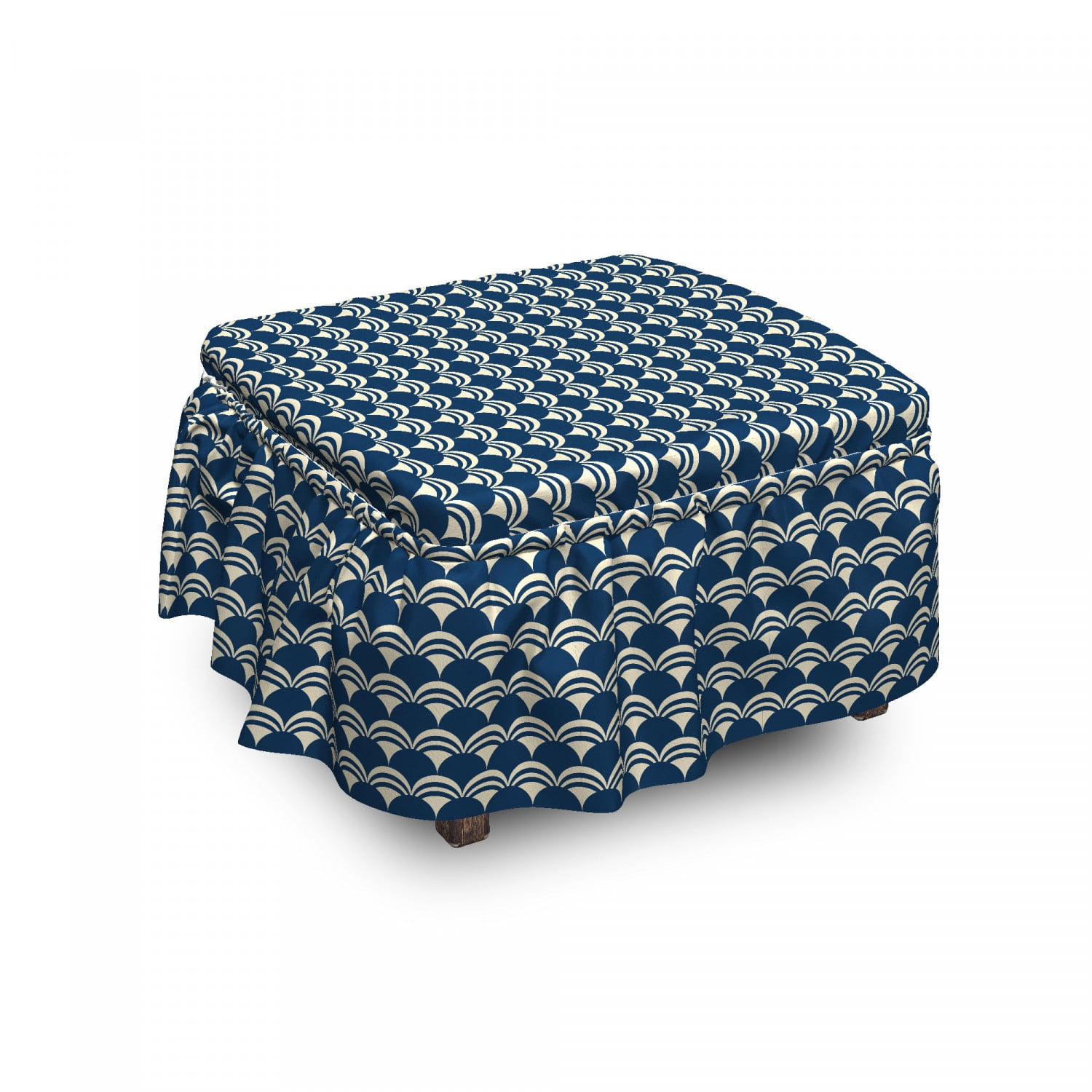 Abstract Ottoman Cover, Japanese Folk Semicircles, 2 Piece Slipcover ...