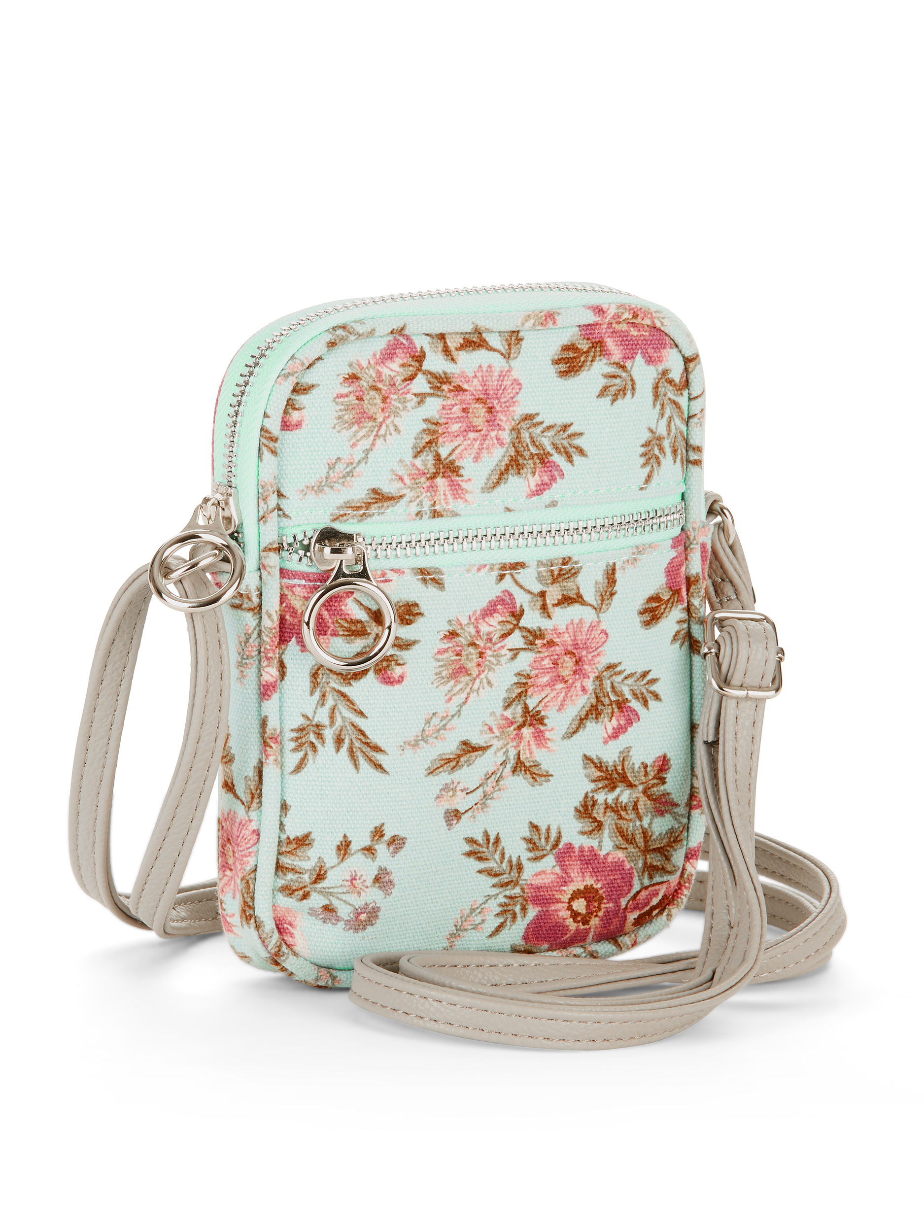 No Boundaries Mint Floral Cell Phone Crossbody - Walmart.com