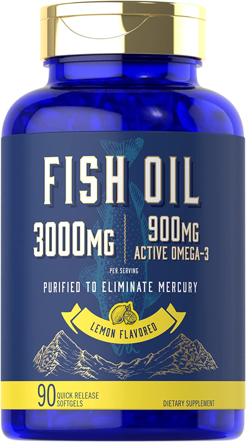 Fish Oil 3000mg | 900mg Omega 3 | 90 Softgels | Lemon Flavor | Non-GMO ...