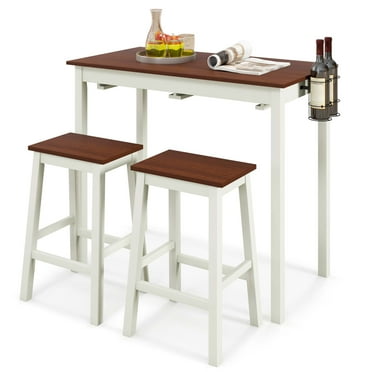 3-Piece Counter High Bar Table Set with Socket and 2 Fabric Padded Bar ...