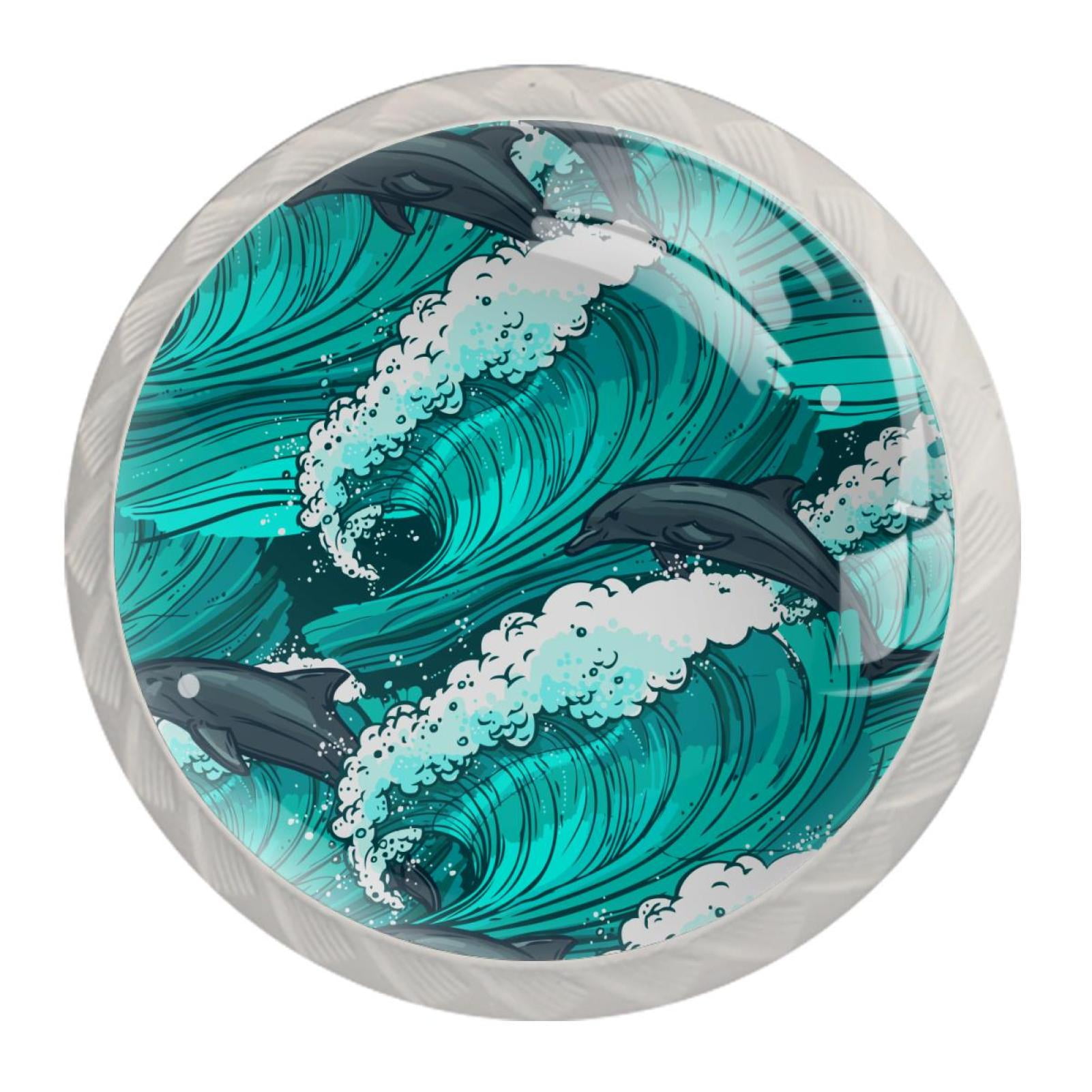 4 Pcs Dolphins Blue Sea Waves Knobs for Kitchen Cabinet Cupboard ...