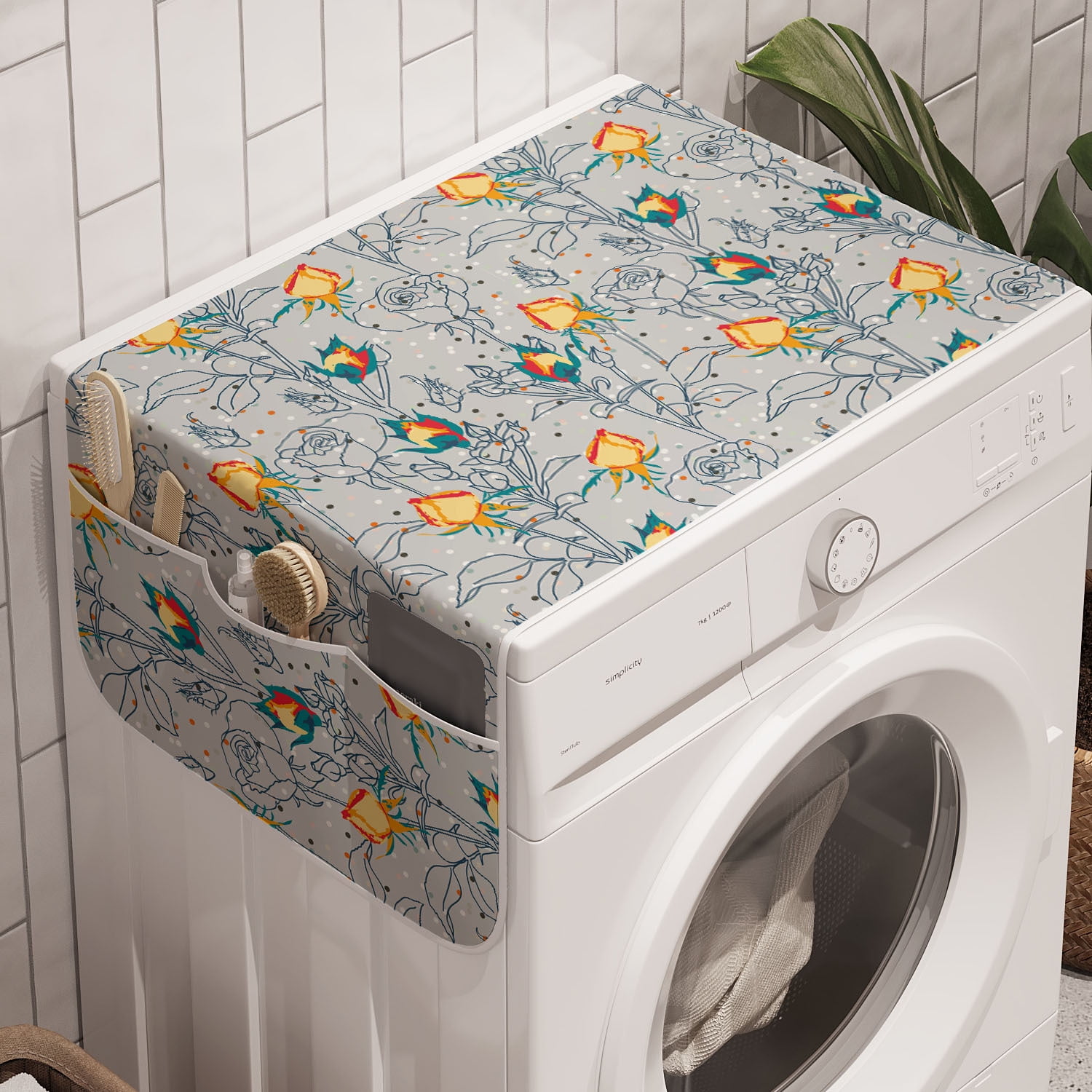 Floral Washing Machine Organizer, Victorian Style Inspired Rose Flower ...