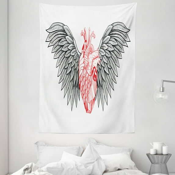 Angel Wings Tapestry, Heart with Wings Anatomy of Love Human Body ...