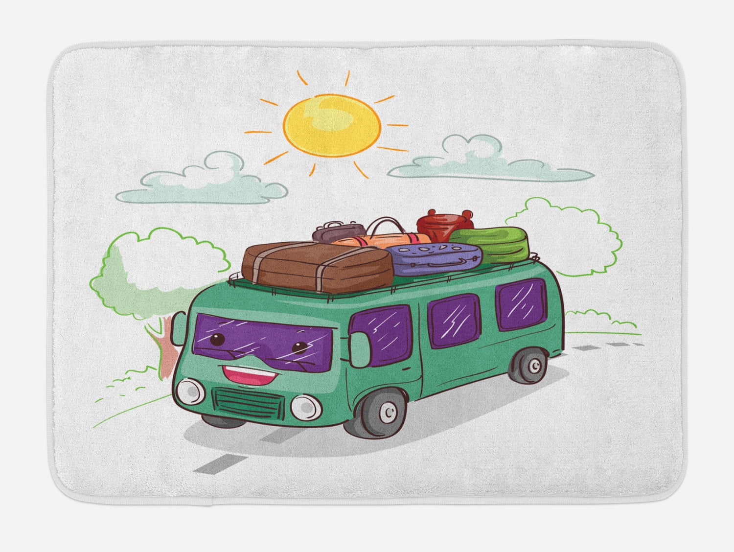 Camper Bath Mat, Bus Loaded with Luggage Cruising in the Countryside ...