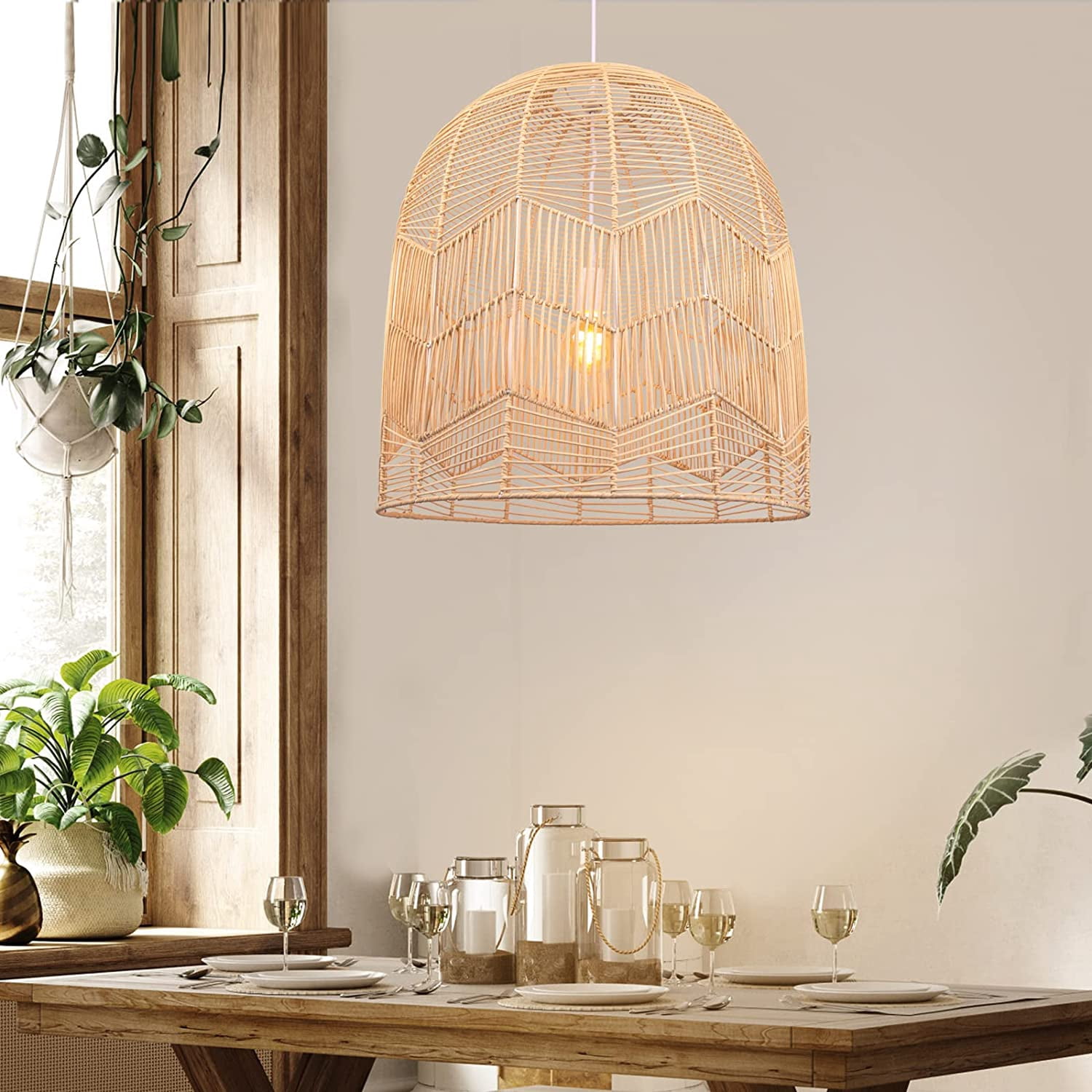 Arturesthome Hanging Ceiling Light Fixture for Kitchen, Handmade Rattan ...