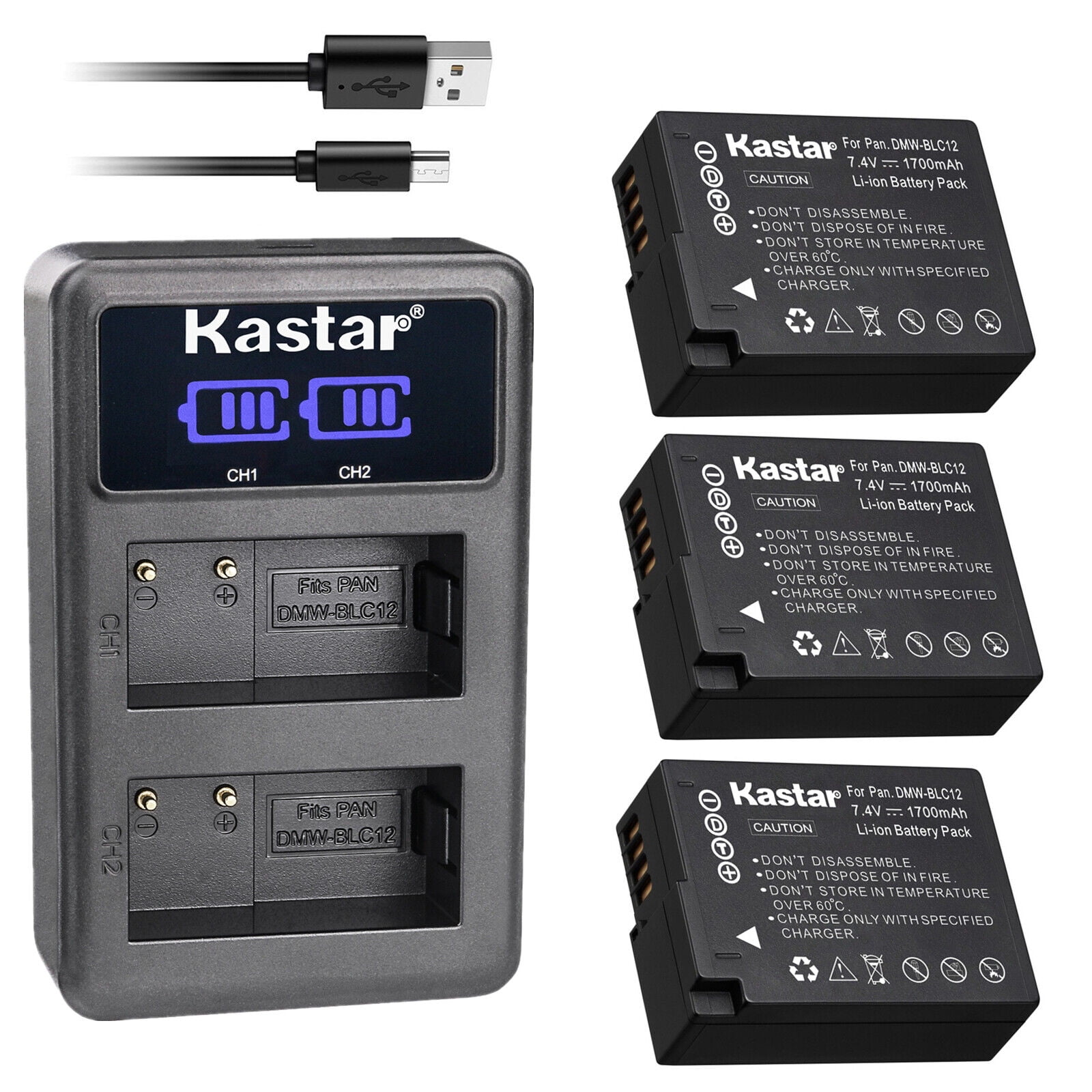 Kastar 3-Pack DMW-BLC12 Battery and LED2 USB Charger Compatible with Panasonic Lumix DMC-GH2 DMC ...