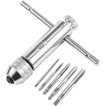 6Pcs Adjustable T-Handle Ratchet Tap Holder Wrench With 5Psc M3-M8 Taps ...