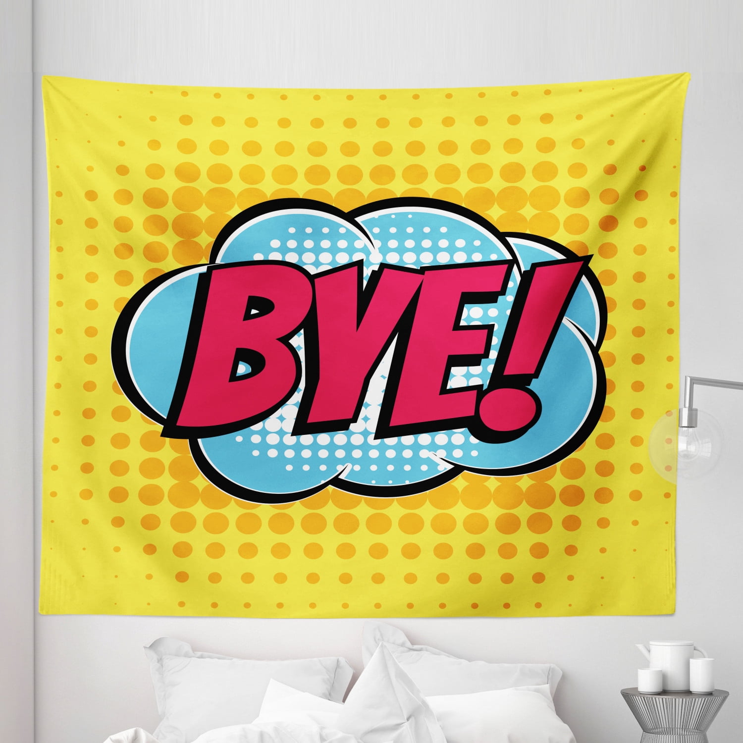Fun Tapestry, Comic Book Bubble Text Retro Style Bye Cartoon Design Art ...