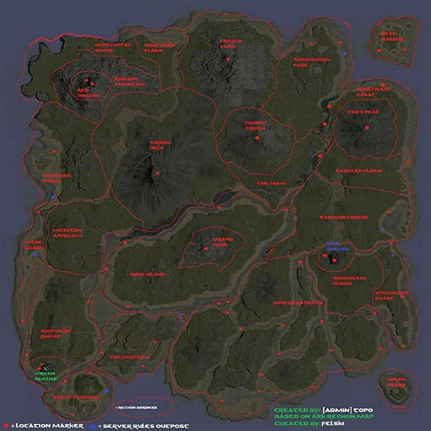 Iconic Arts Laminated 24x24 Poster: Resource Map - Ark Survival Evolved ...