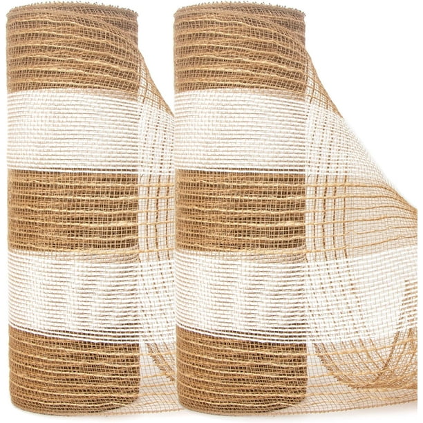 2 Rolls Poly Burlap Ribbon, Jute Burlap Mesh 10 inch x 30 feet(10Yard ...