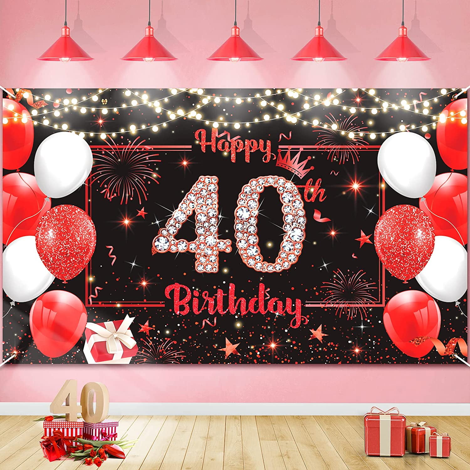 Red Happy 40th Birthday Banner Decorations for Women Men Large Red ...