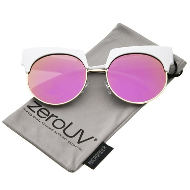 Zerouv Female Bold Wide Temple Colored Mirror Round Lens Half Frame Cat