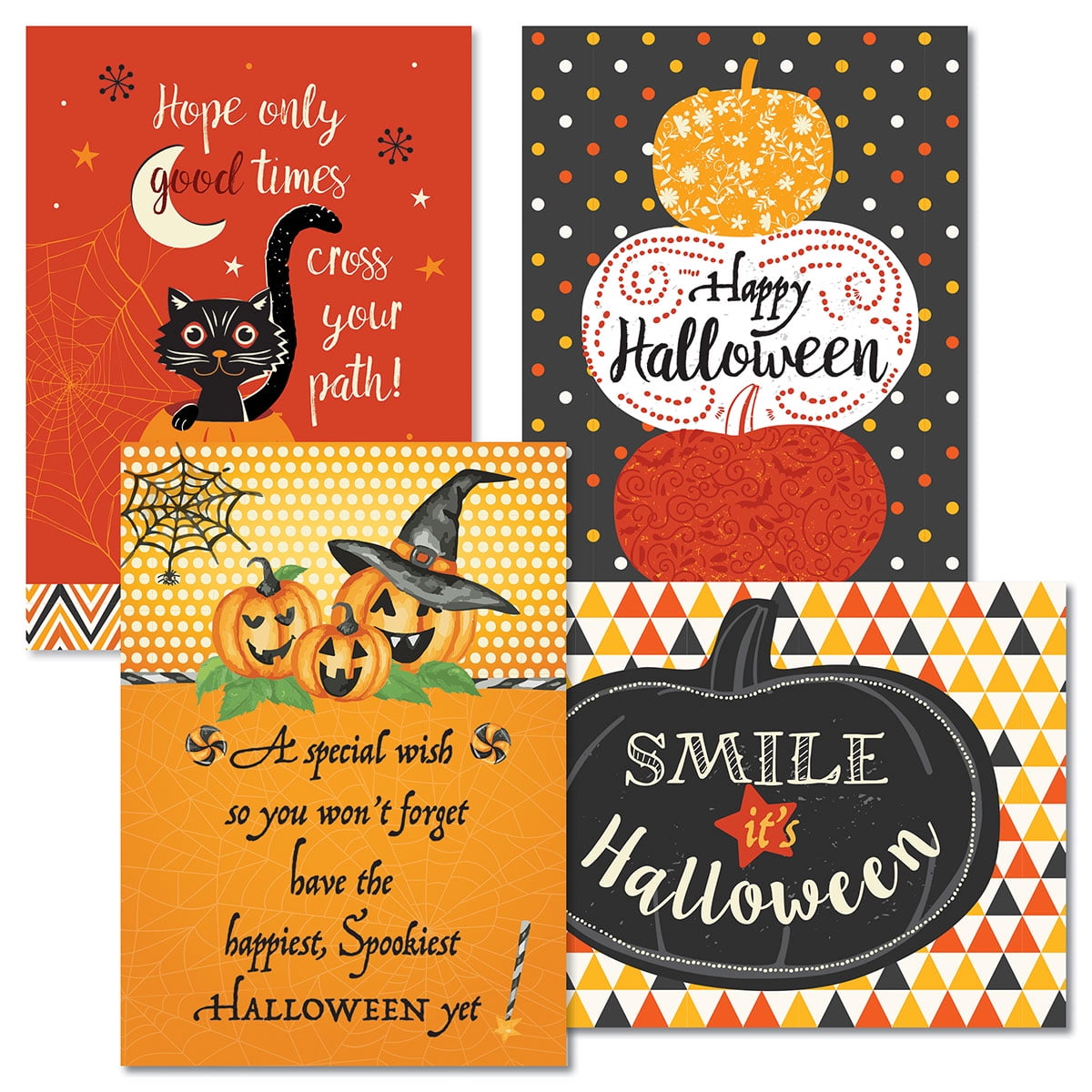 Halloween Smiles & Fun Halloween Cards - Set of 8 with 4 Designs, 5 x 7 ...