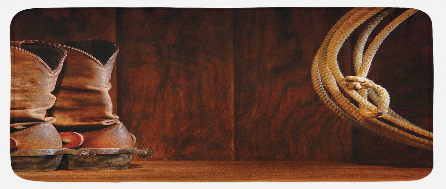 Western Kitchen Mat, American Style Cowboy Wild West Culture Sports ...