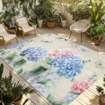 Blue Pink Hydrangea Indoor Outdoor Rugs 6x9 Ft, Watercolor Spring ...