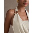 Apricot Plunging Neck Solid Halter Top With Metal Ring Detail For Women ...