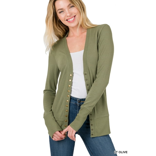 TheLovely Women Classic Thin Snap Button Front V-Neck Button Down Long ...