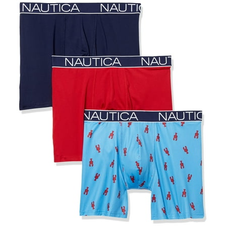 Nautica Men's Brushed Poly 3 Pack Boxer Brief, Red/Peacoat/Lobster-Aero ...